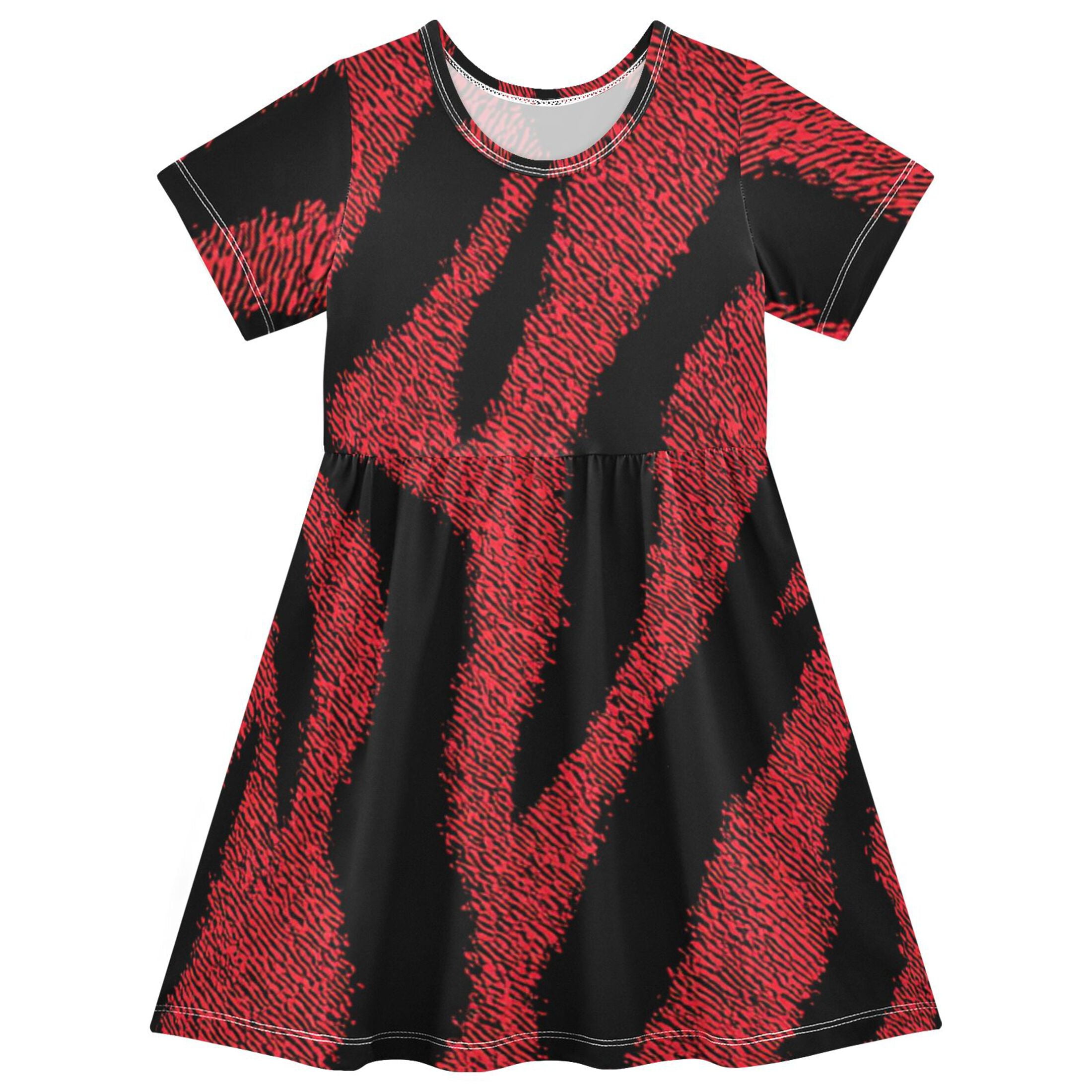 Red Black Zebras Skin Girls' Short Sleeve Dress A-Line One-Piece Dress UPF 50+ Quick Dry 4T ...