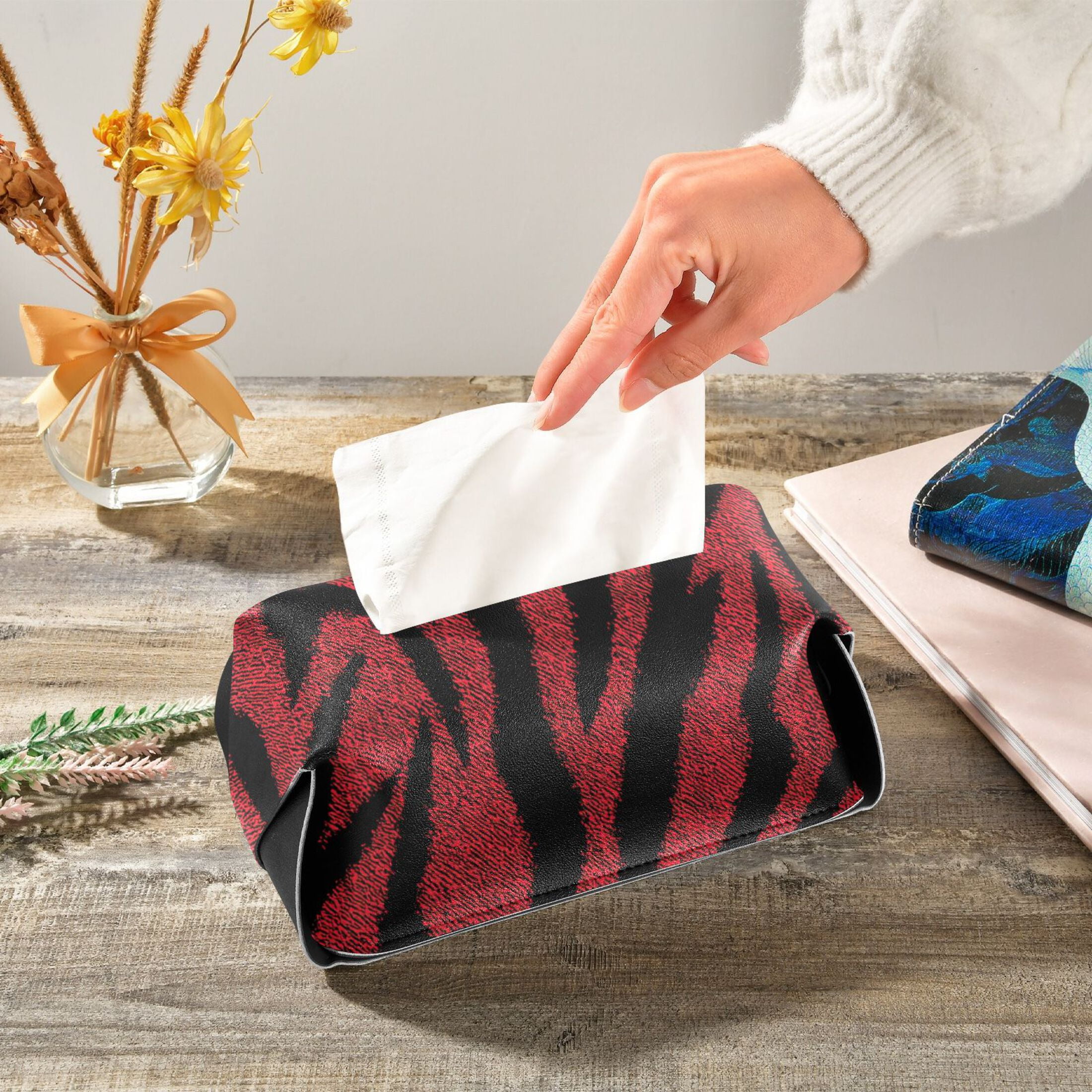 Red Black Zebras Skin Leather Tissue Box Cover Rectangle Tissue Holder ...