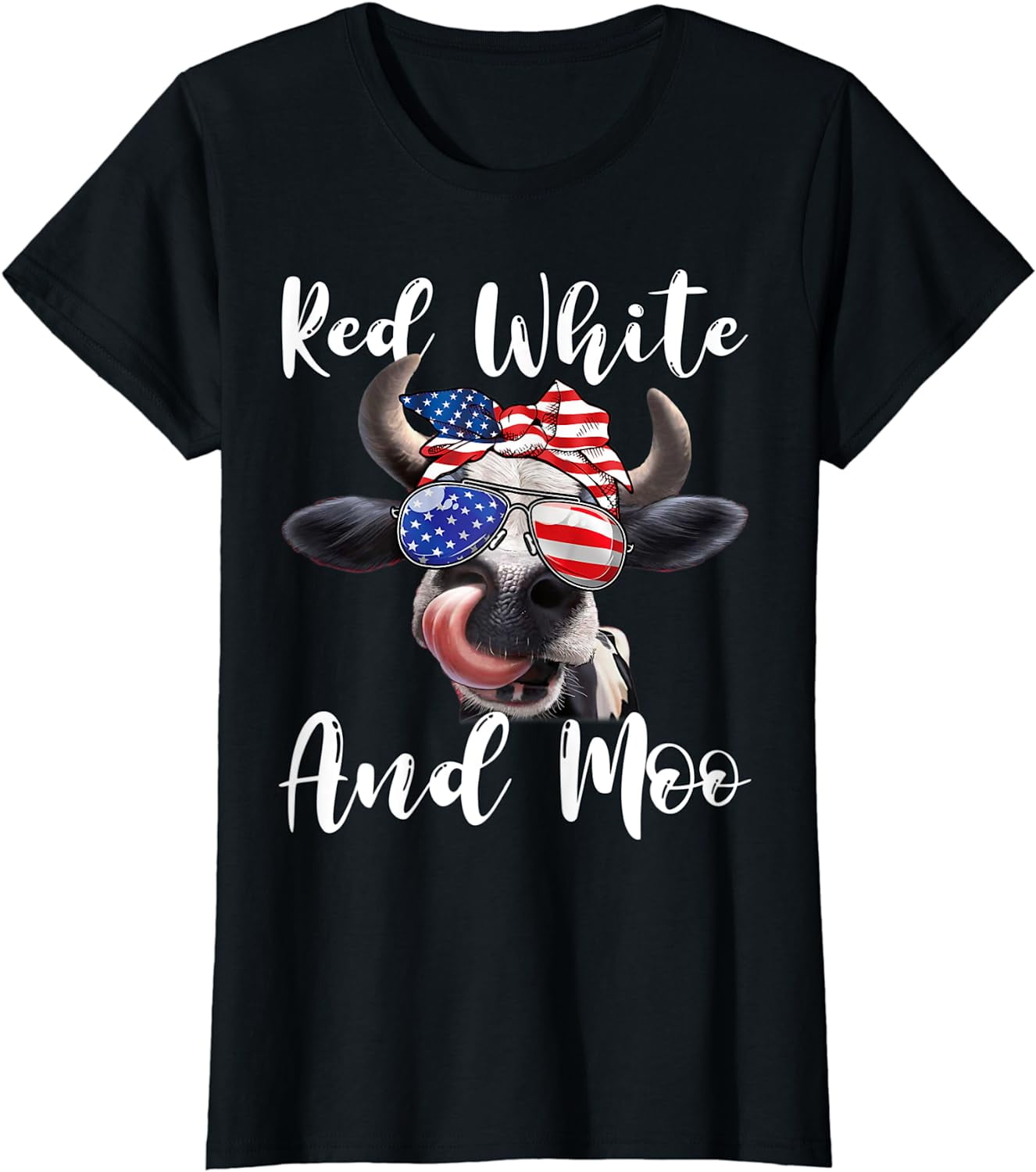 Red Black and Moo Cow Messy Bun USA Flag 4th of July T-Shirt - Walmart.com