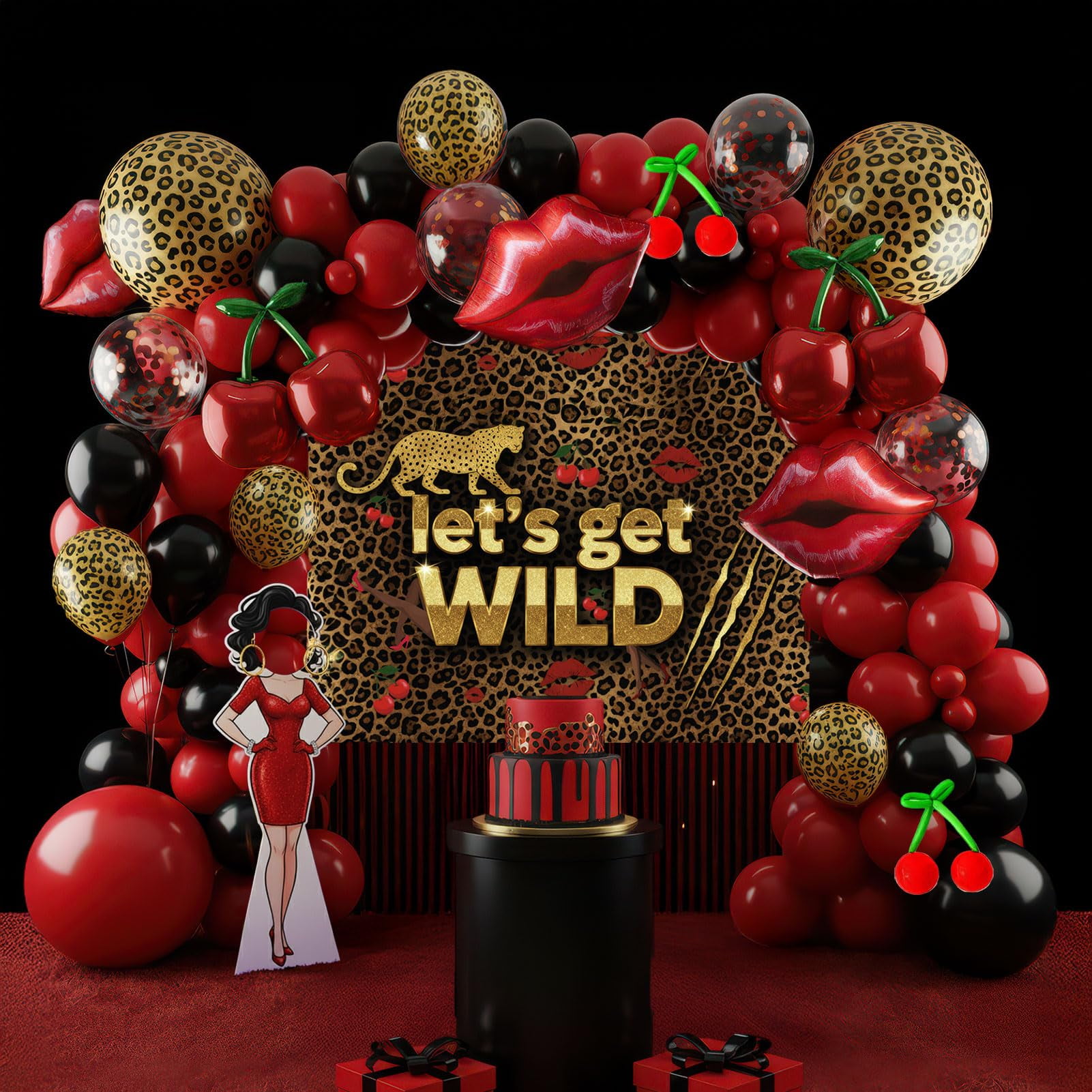 Red Black cheetah Balloon Garland Arch Kit Cherry Birthday Decorations ...