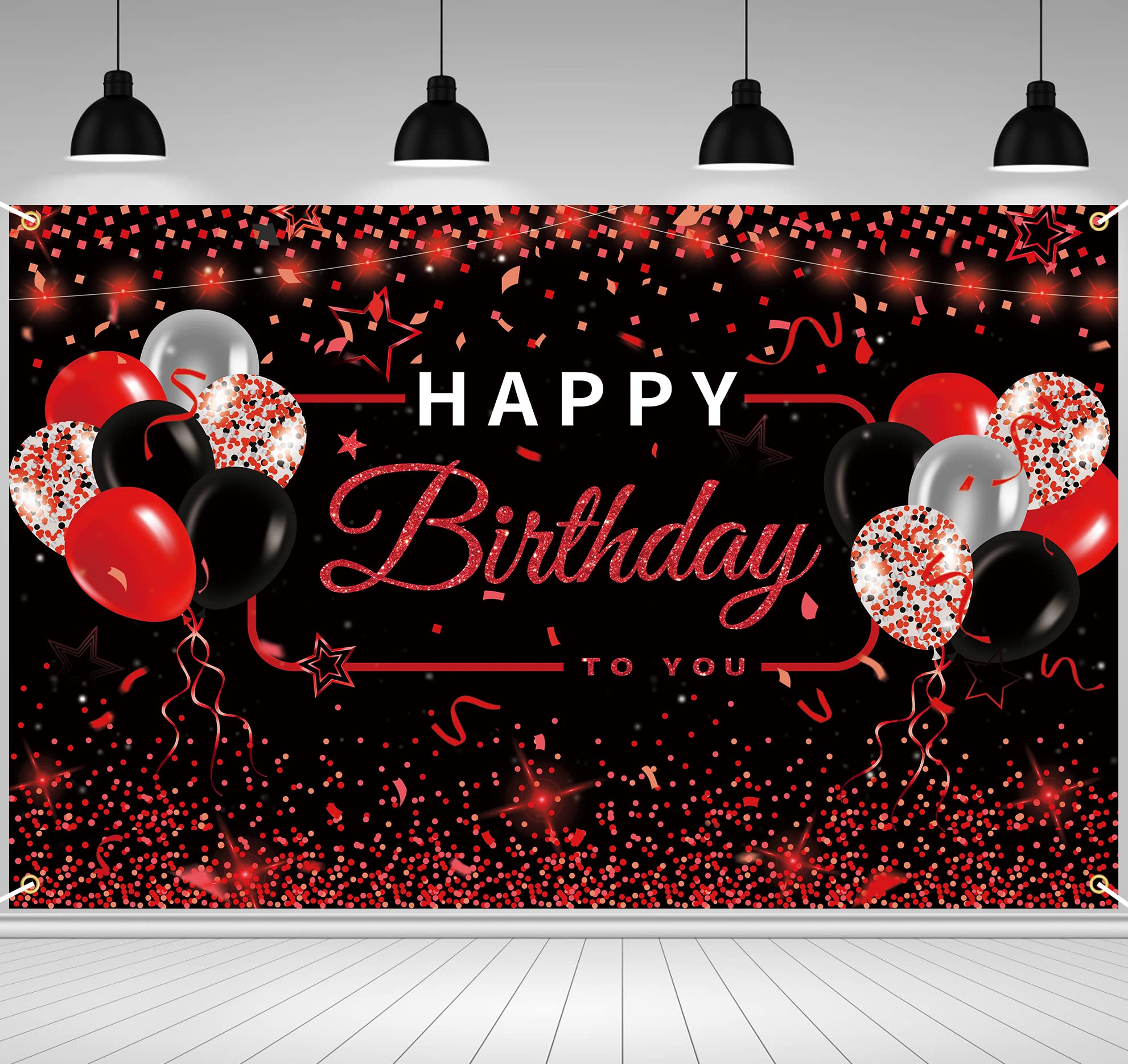 Red and BlackTRDN Happy Birthday Background Banner Sign Poster Glitter ...
