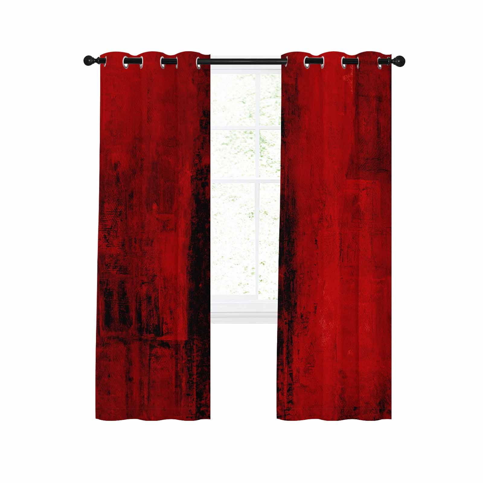 Red Blackout Curtains 45 Inches Long for Bedroom, Retro Oil Painting ...