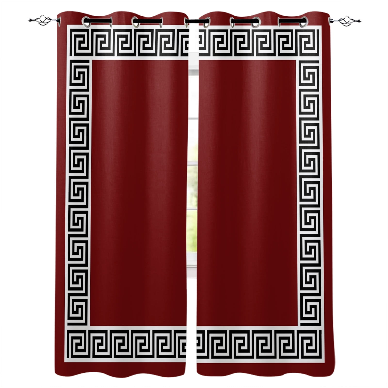 Red Blackout Curtains 45 Inches Long, Black Modern Geometric Abstract ...