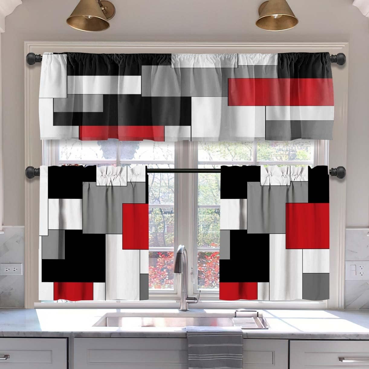 Red Blackout Kitchen Curtains Tiers and Valances Set 3 Piece for ...