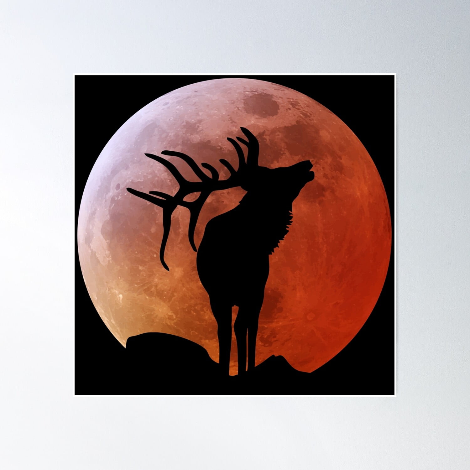 Red Blood Moon Lunar Eclipse In The Night Sky Over Ocean Waves Poster ...