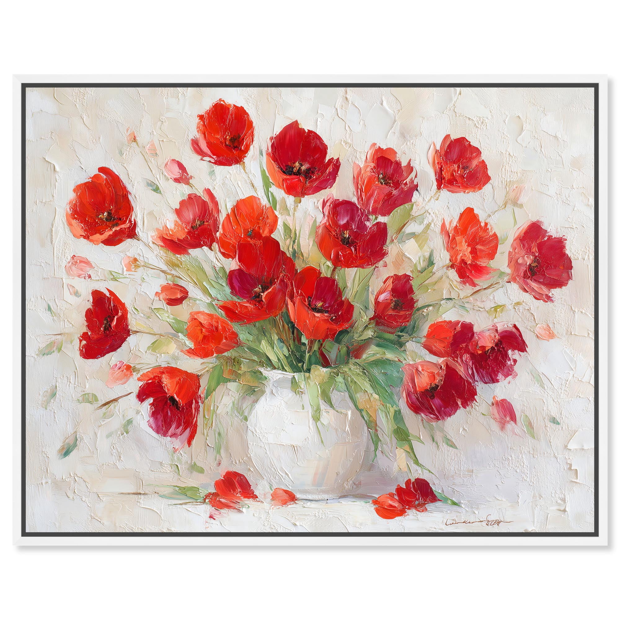 Red Blooms in a Vase Canvas Western Wall Art by Art Remedy, White Frame ...