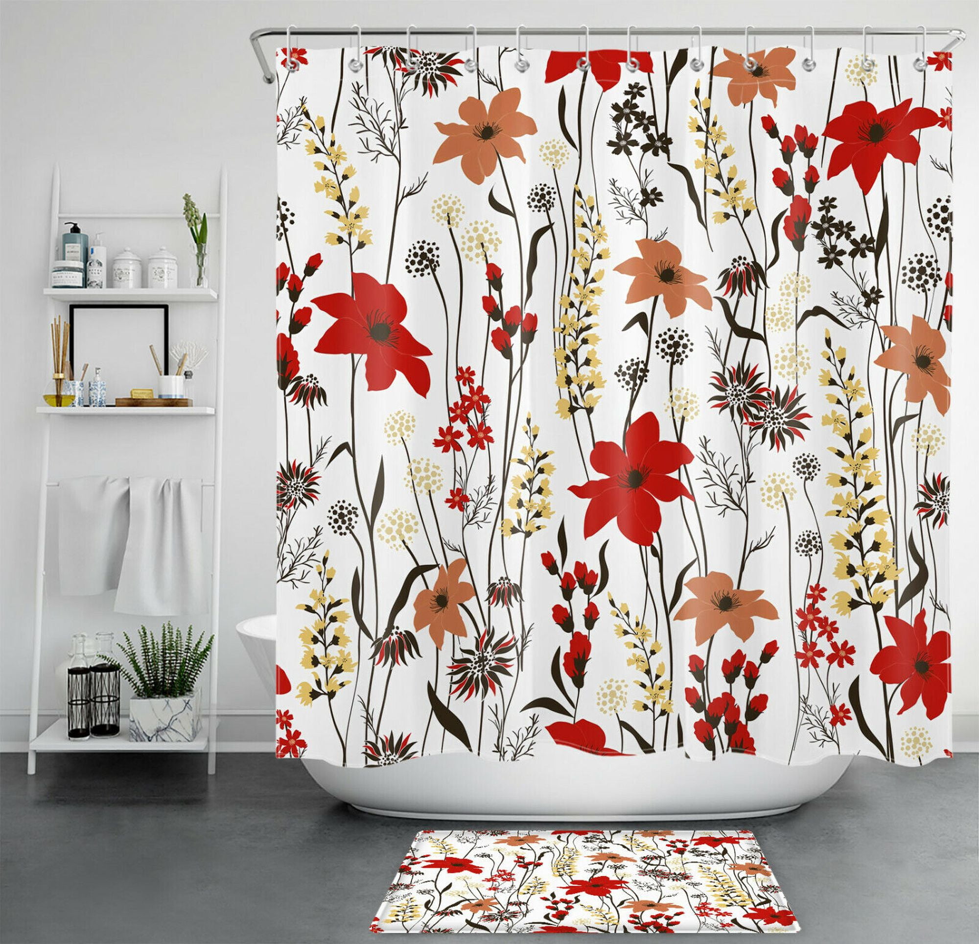 Red Blossom Bliss: Vibrant Floral Shower Curtain for a Fresh Bathroom ...