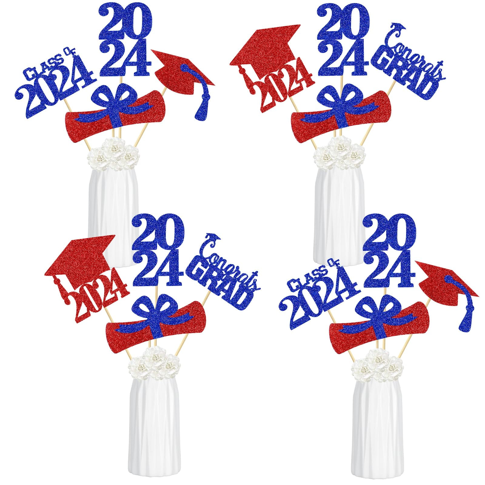 Red and Blue 2024 Graduation Centerpiece Sticks Graduation Centerpieces ...