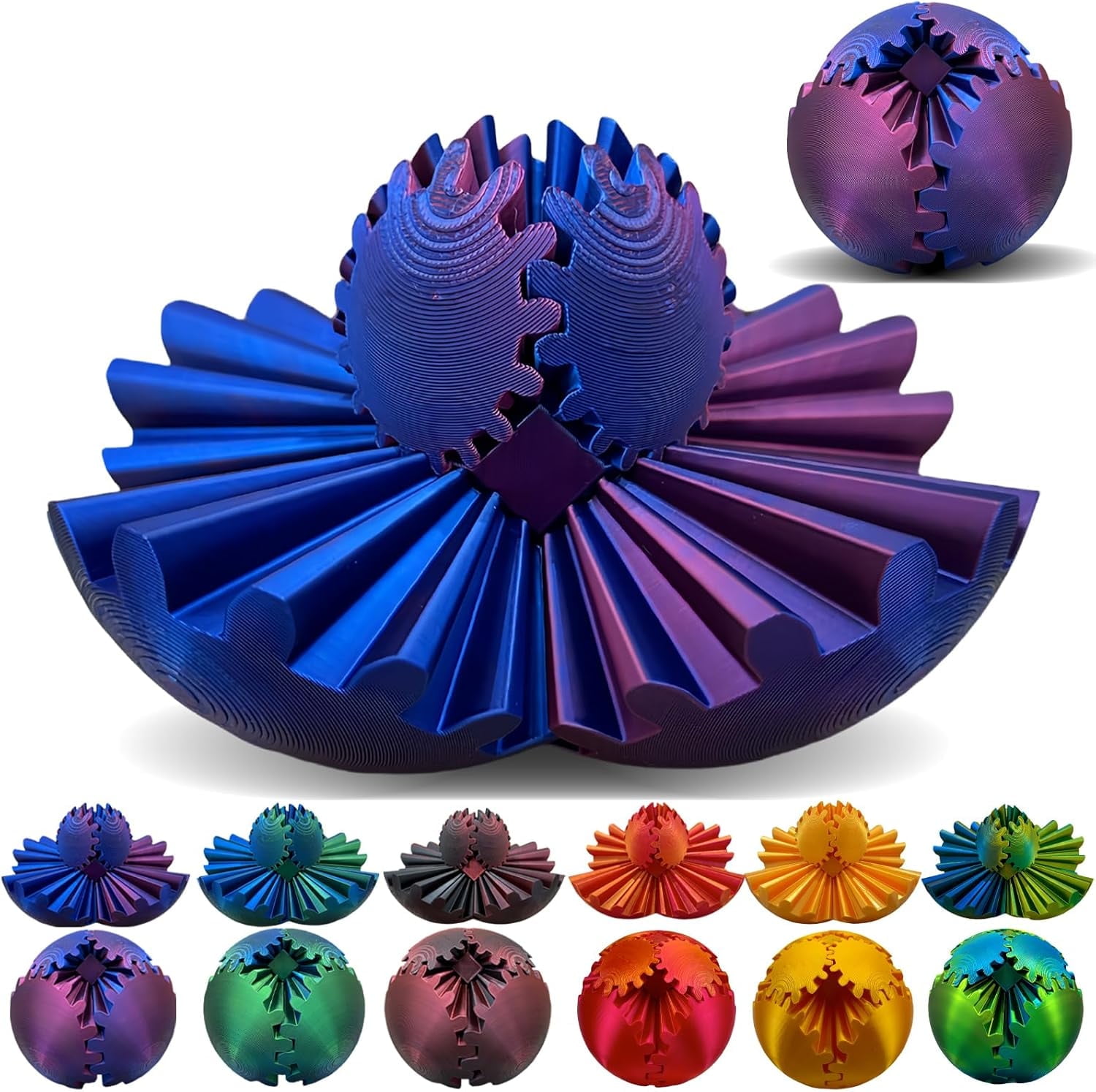 （Red-Blue）3D Printed Gear Ball Spin Ball or Cube Fidget Toy, Gear ...