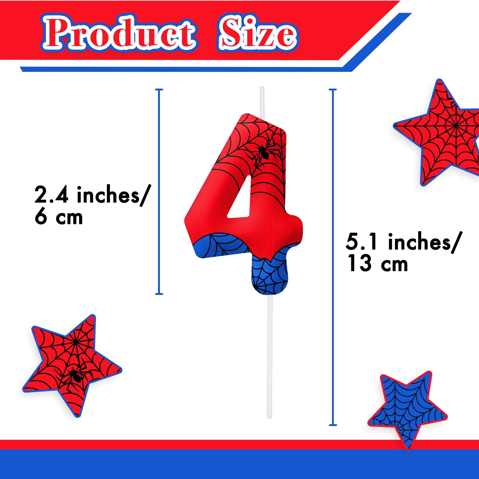 Red Blue 4th AJH3 Birthday Candle for Cake Decorations, Birthday Number ...