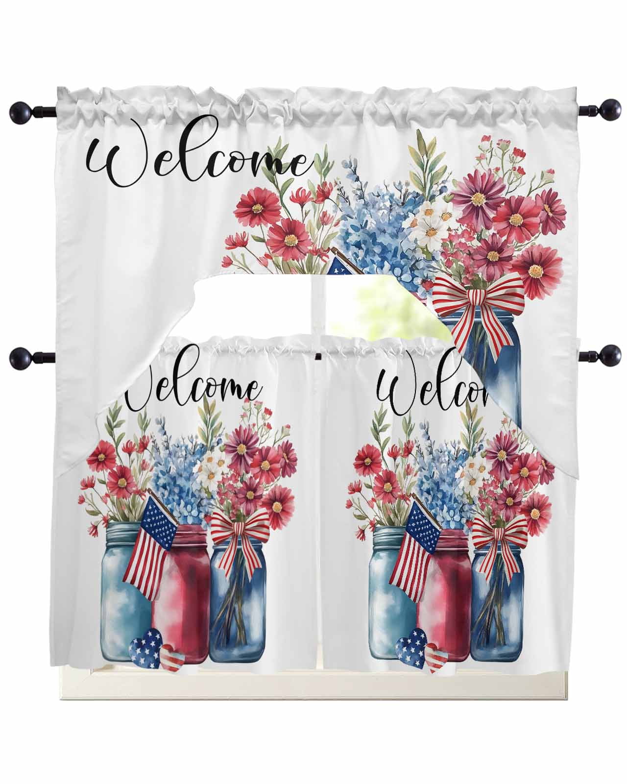 Red Blue 4th of July Kitchen Curtains Swag Valance and Tier Curtains ...