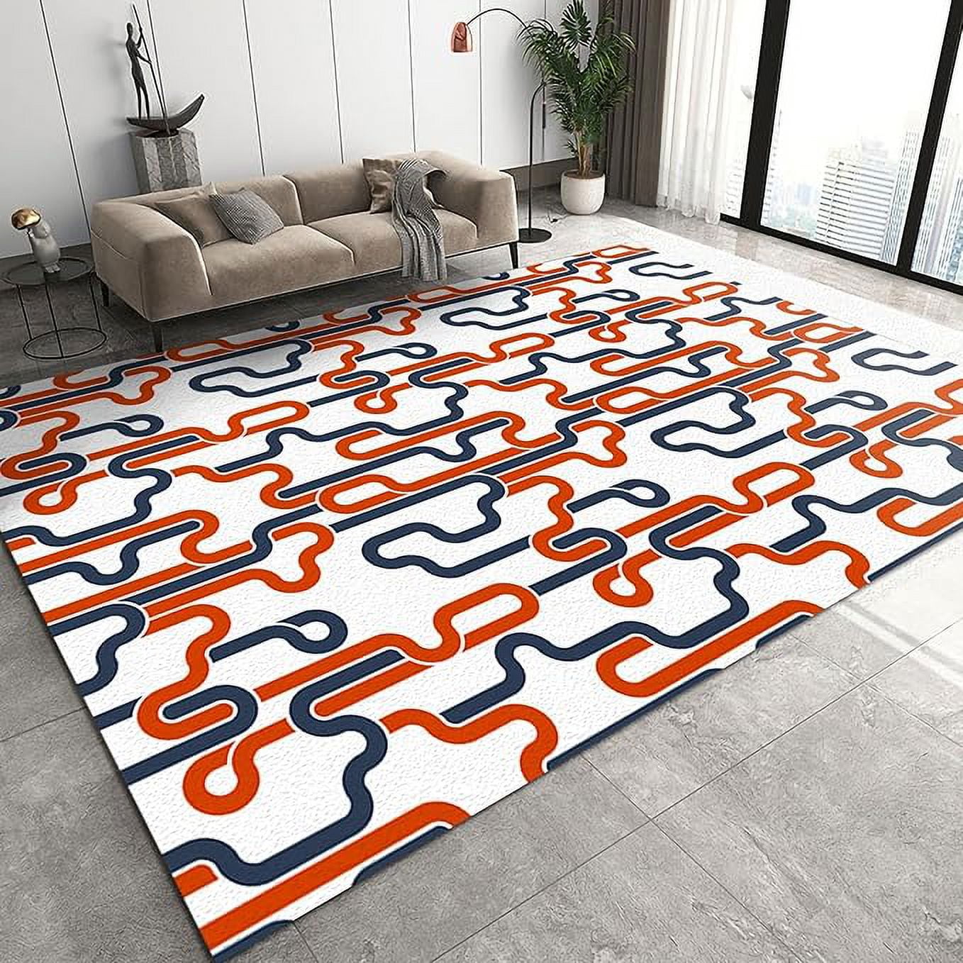 Red Blue Abstract Stripes Printed Carpet, Retro Medieval Nordic Style ...
