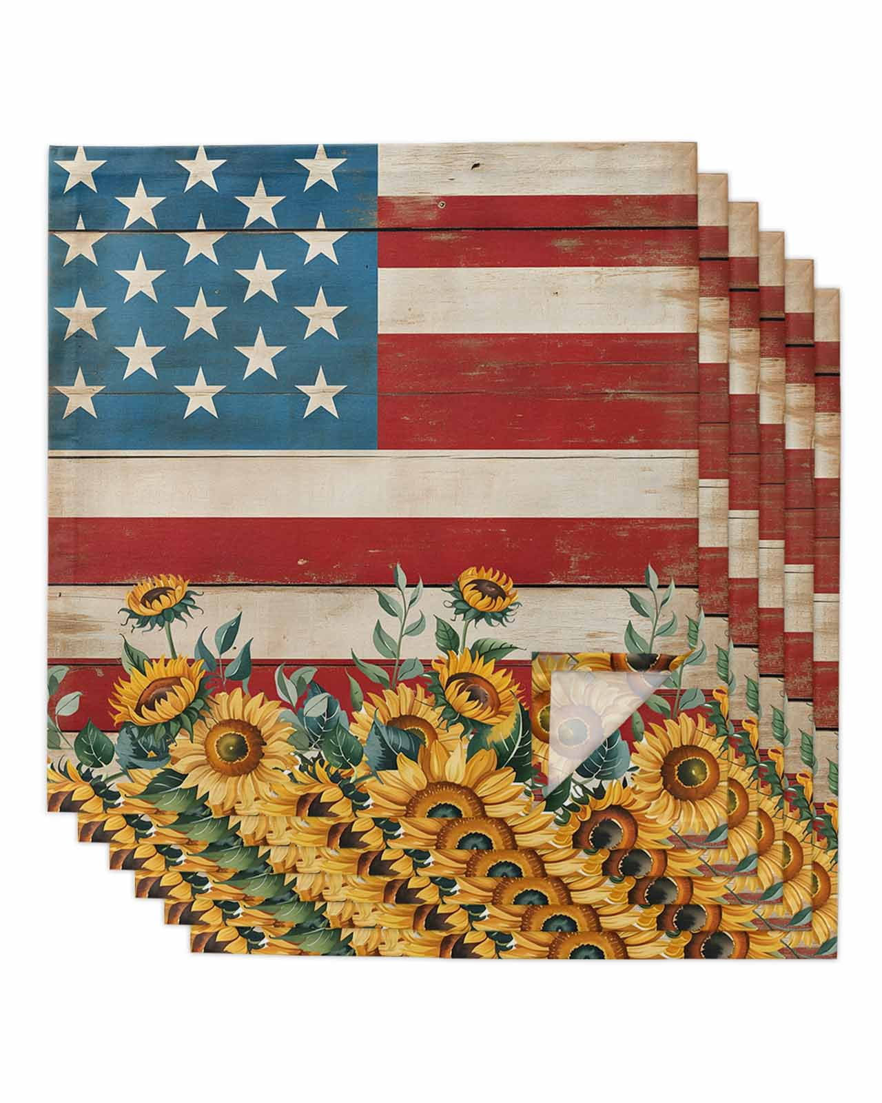 Red Blue American Flag Cloth Napkins Set of 6 Reusable Dinner Napkins ...