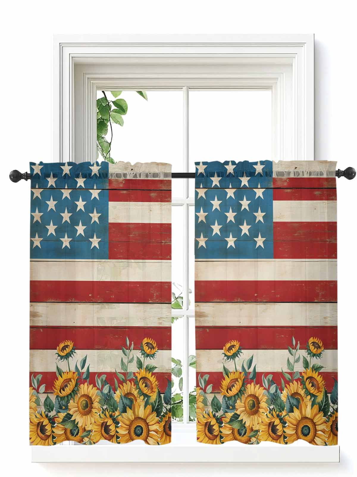 Red Blue American Flag Curtains 45 Inch Length, Sheer Curtains for ...