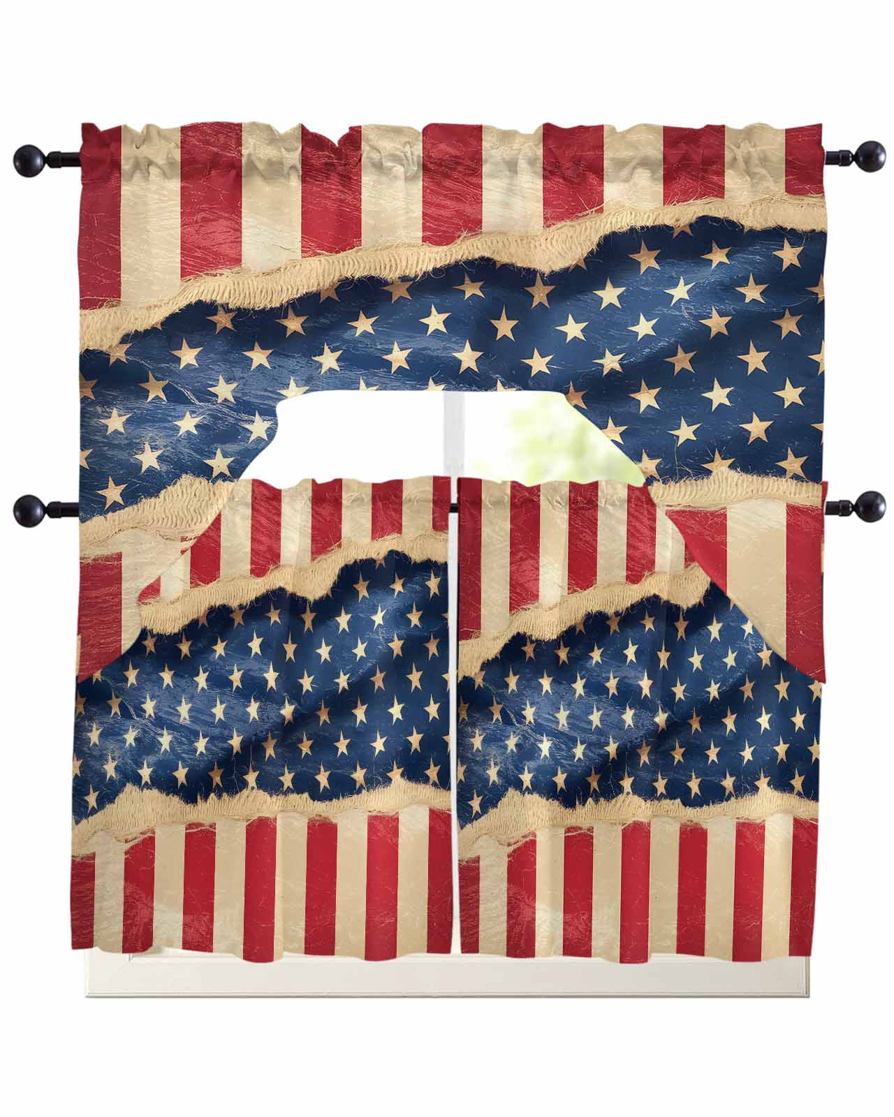 Red Blue American Flag Kitchen Curtains Swag Valance and Tier Curtains ...
