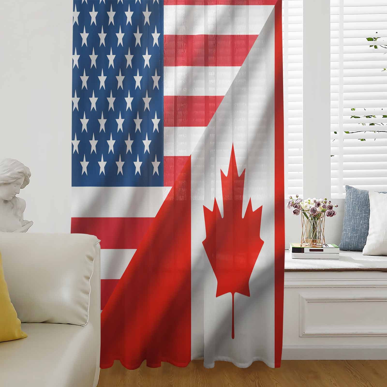 Red Blue American Flag Semi Sheer Curtains Drapes for Living Room ...