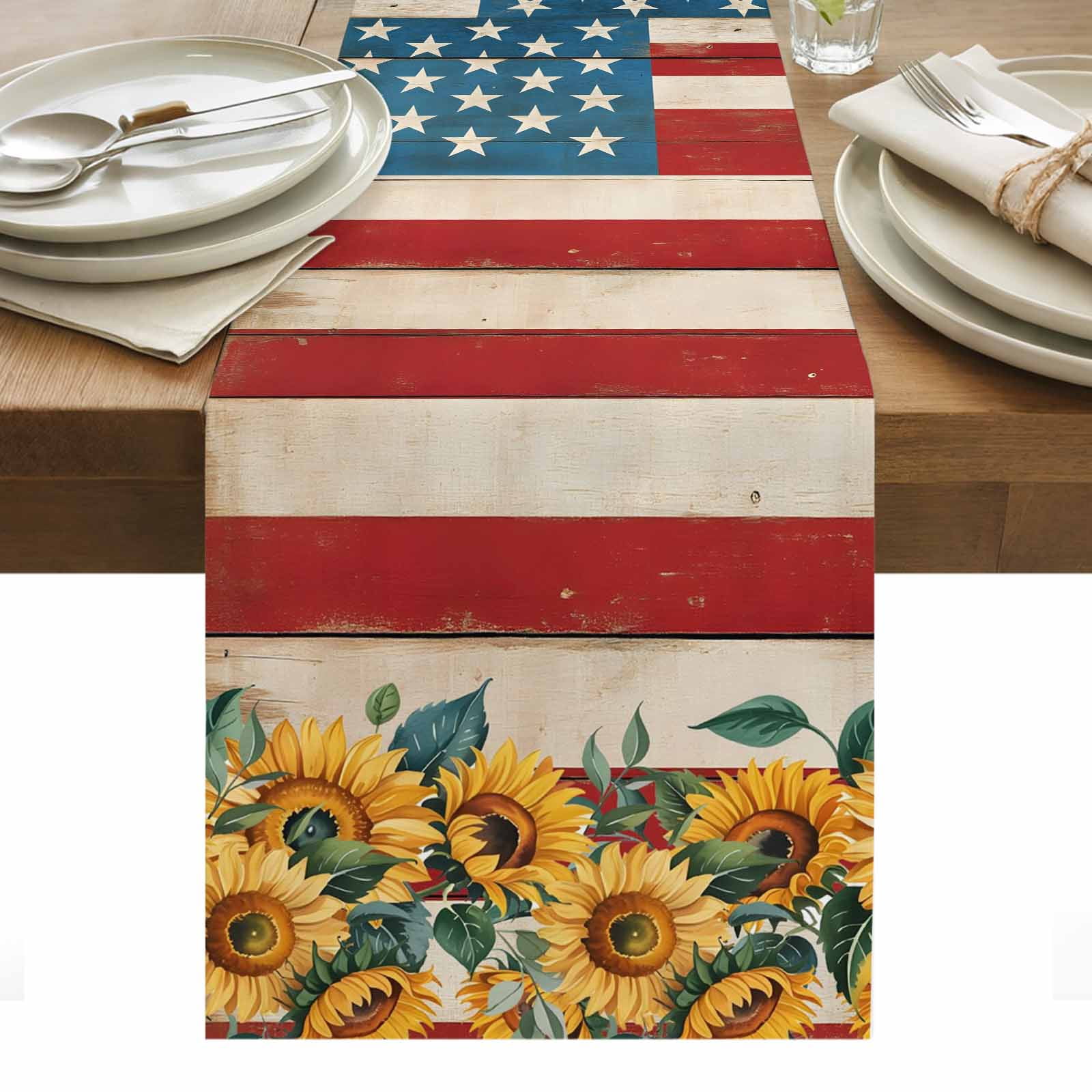 Red Blue American Flag Table Runner - 60 Inch Long, Kitchen Dining ...