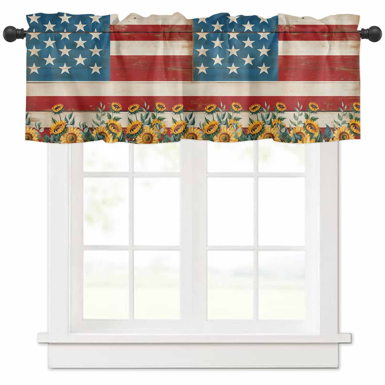 Red Blue American Flag Valances for Windows Farmhouse Kitchen Curtains ...