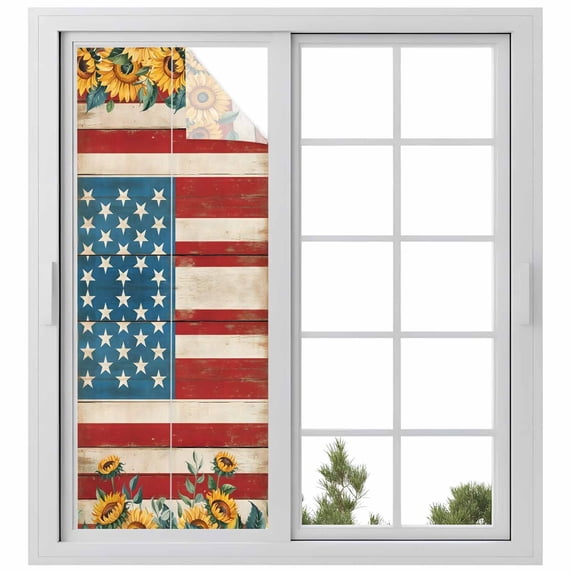 Red Blue American Flag Window Privacy Film, Sunflower US Flag Vintage ...