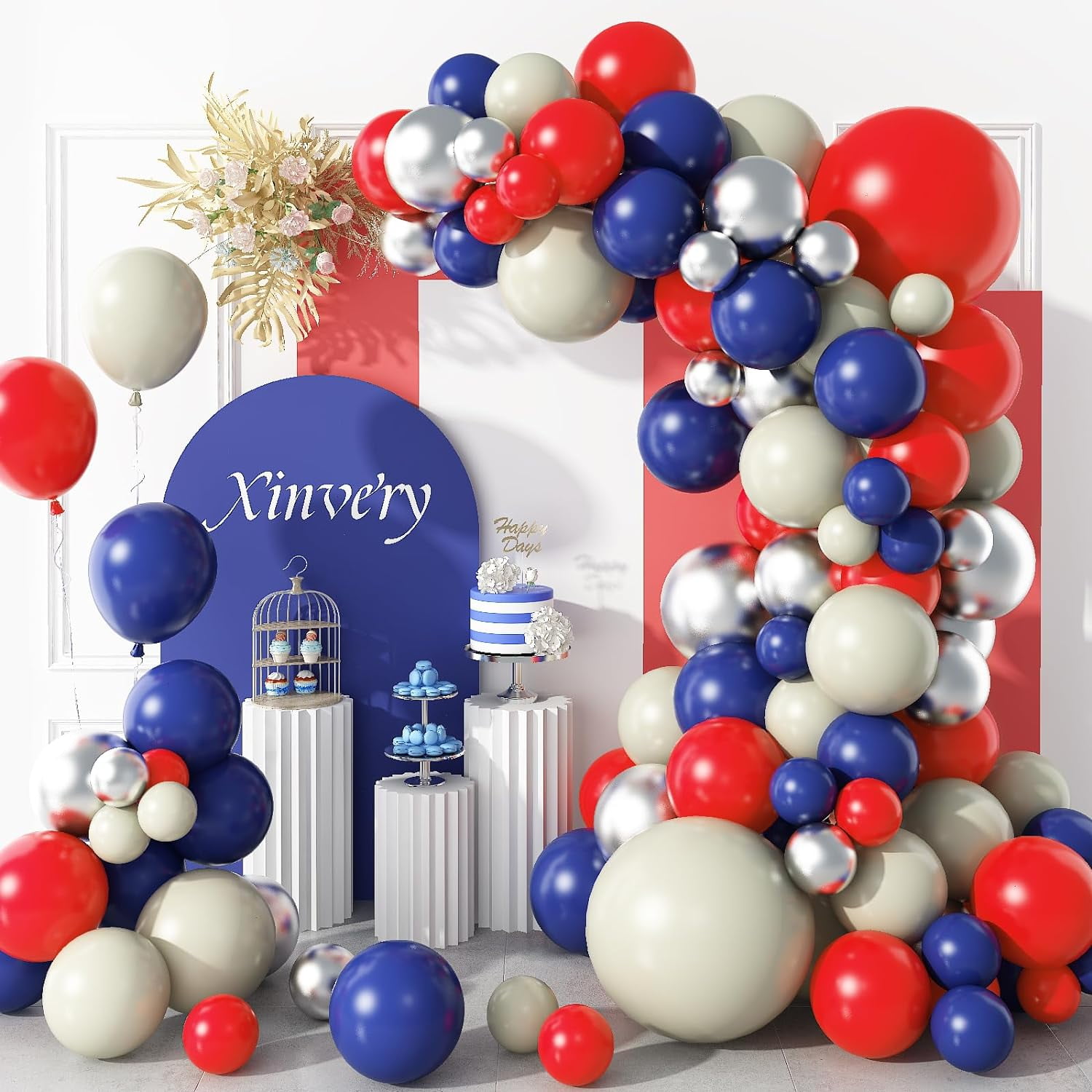 Red Blue Balloon Garland & Arch Kit - Navy & Red Arrangement Supplies ...