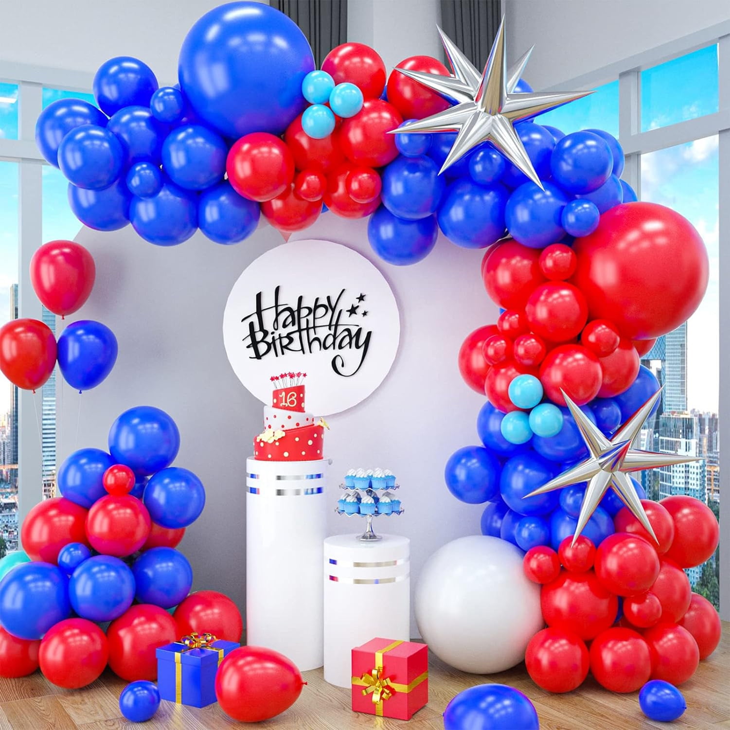 Red and Blue Balloon Wreath Kit, 89 pieces of red and blue balloon ...