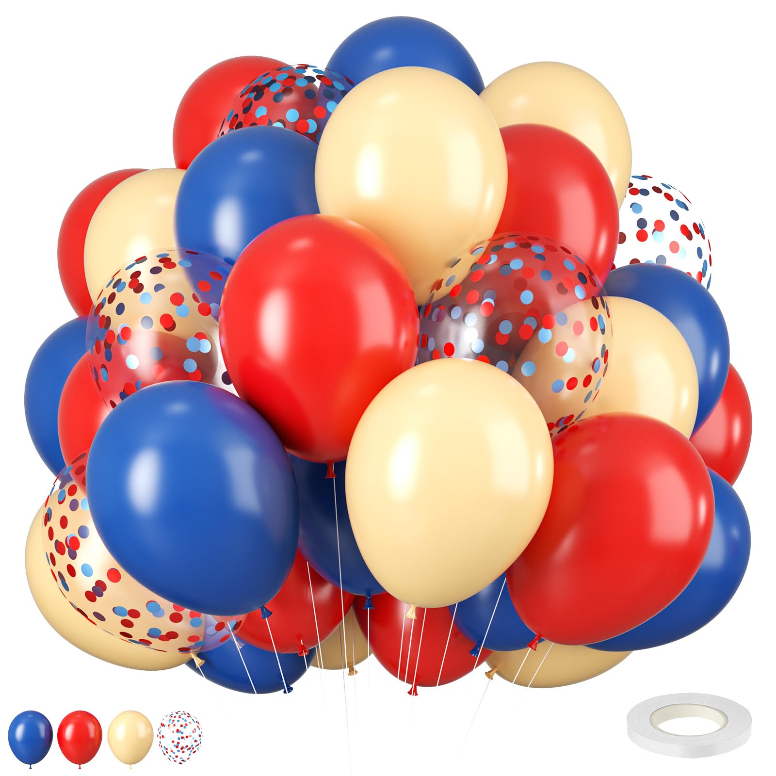 Red and Blue Balloons,12 Inchs Retro Red Blue Beige Balloons,Cream Blue ...