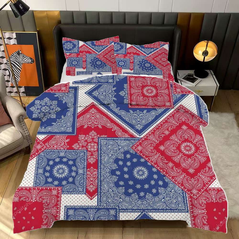 Red Blue Bandana Patchwork Comforter Set Full Size Bedding Set For ...