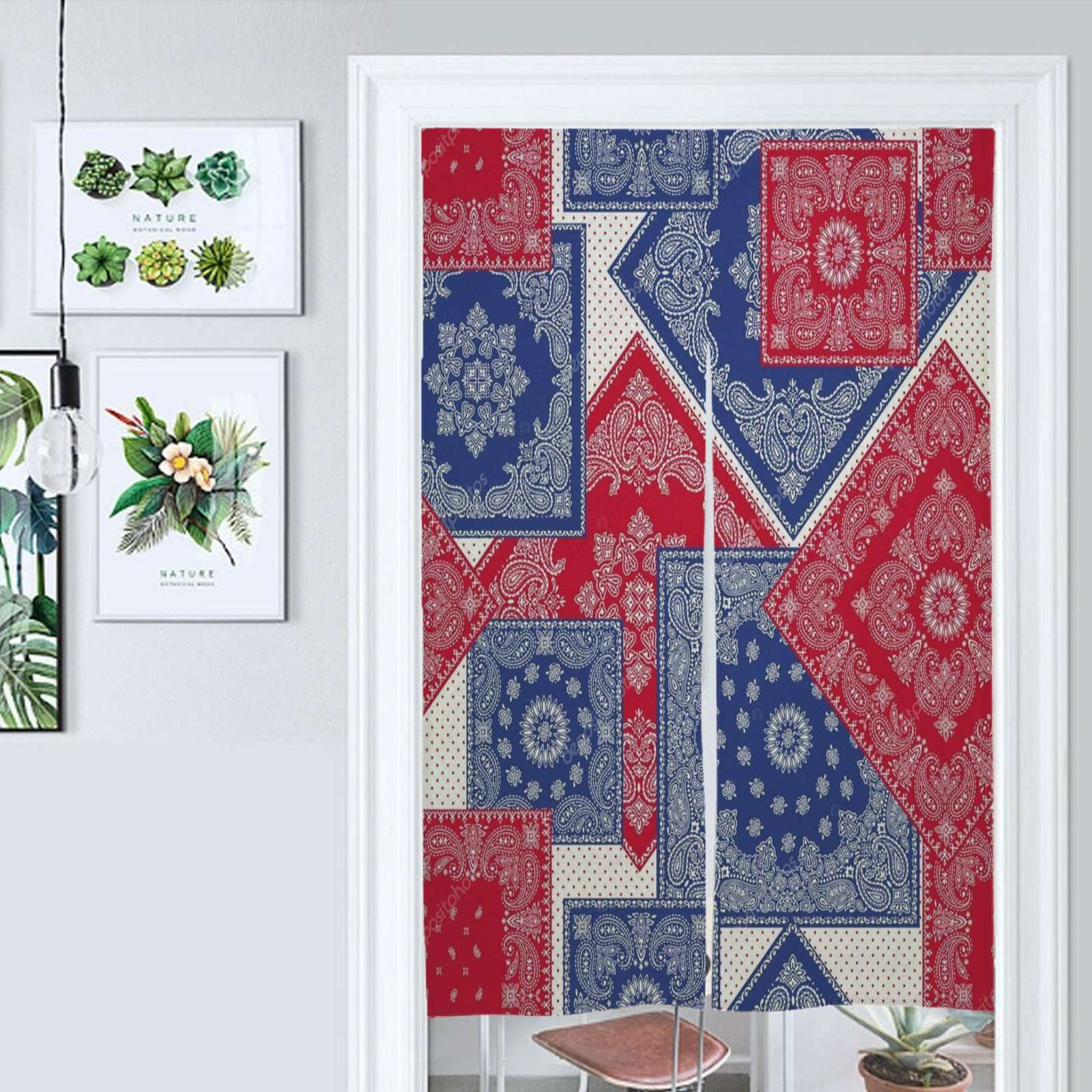 Red Blue Bandana Patchwork Door Curtain Nordic Living Room DoorCurtain ...