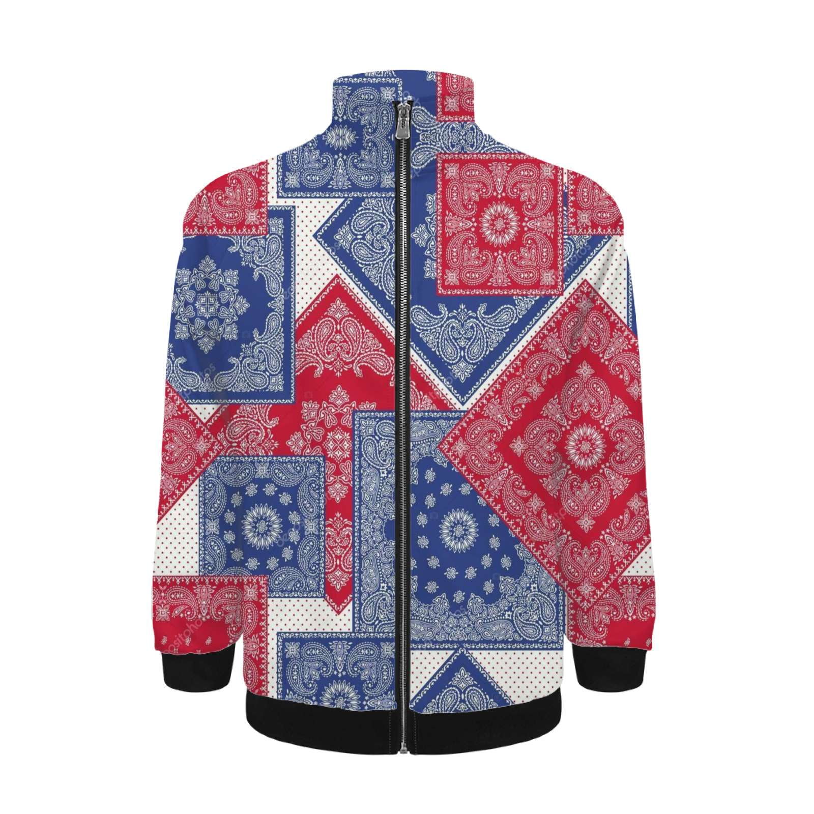 Red Blue Bandana Patchwork Jacket Men's Street Cool Long Sleeves Coat ...