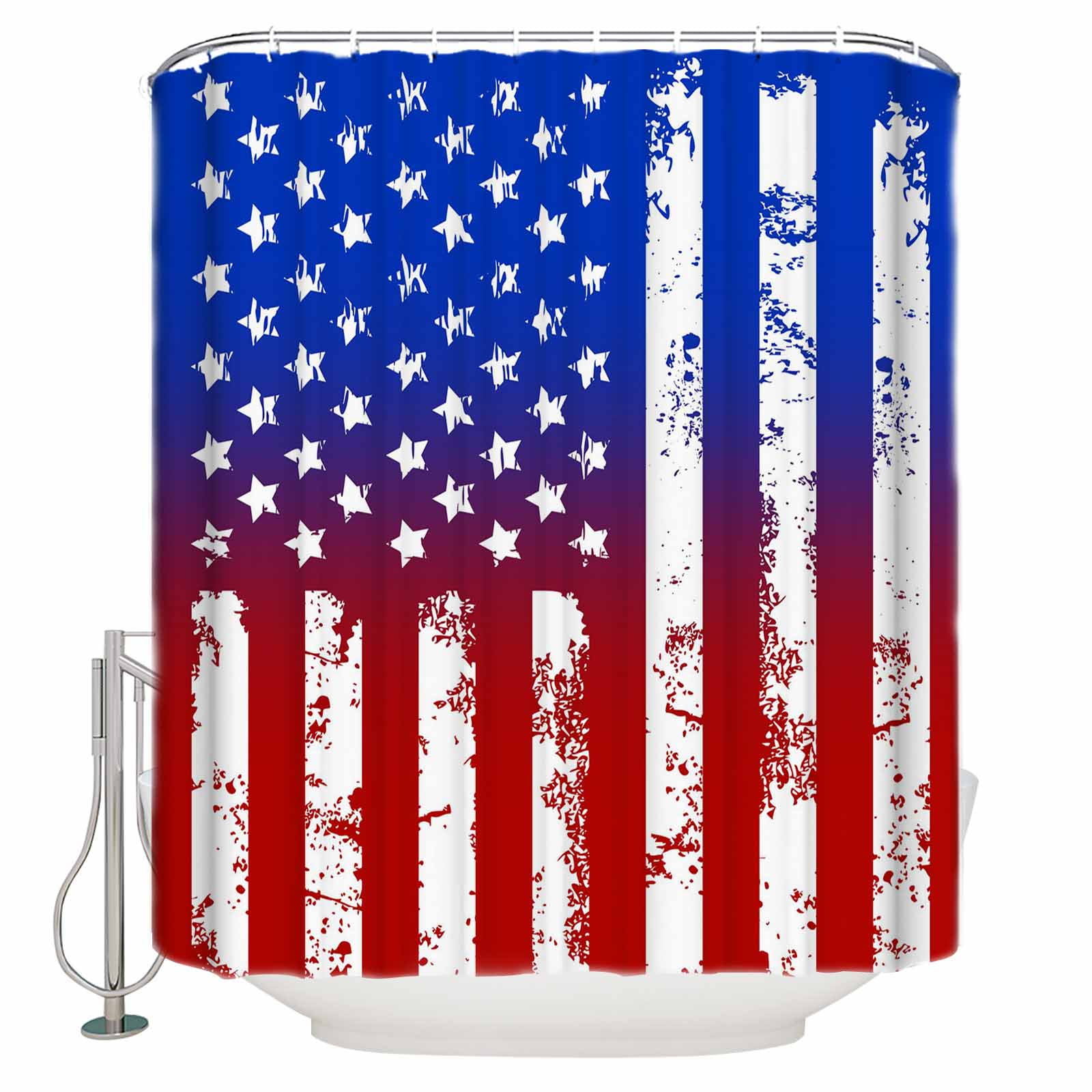 Red Blue Bathroom Shower Curtains with 12 Hooks Polyester Waterproof ...