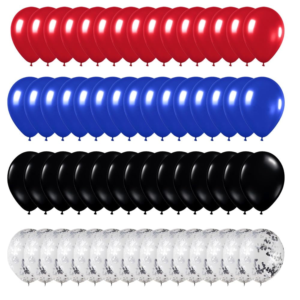 Red Blue Black Balloon Kit,12-Inch Latex BSL1 Royal Blue Red Black Balloons with Metallic Silver ...