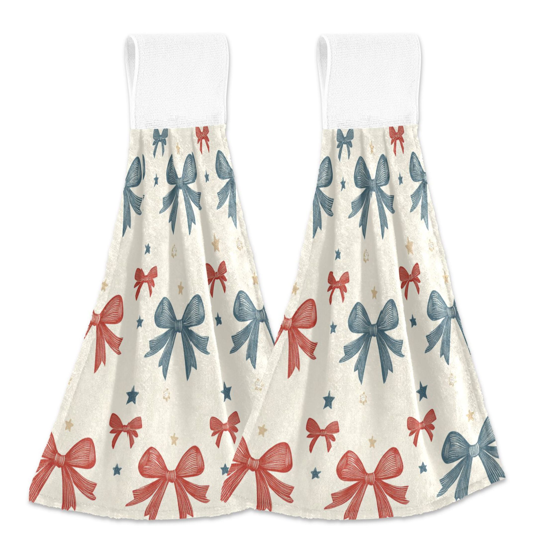 Red Blue Bowknots Stars Vintage Hanging Towels with Loop Hand Towels ...