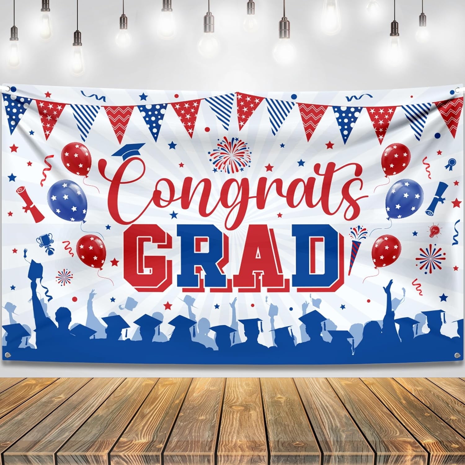 Red and Blue Congrats Grad Banner, Red and Blue Graduation Banner, Red ...
