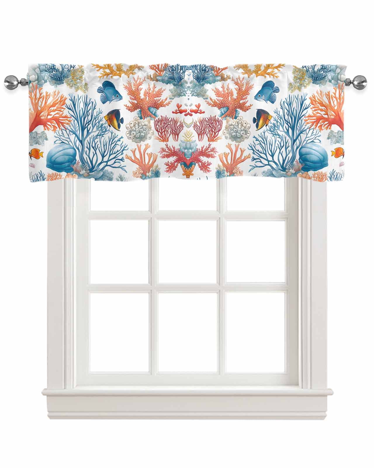 Red Blue Coral Coastal Kitchen Valances for Windows Farmhouse Linen ...
