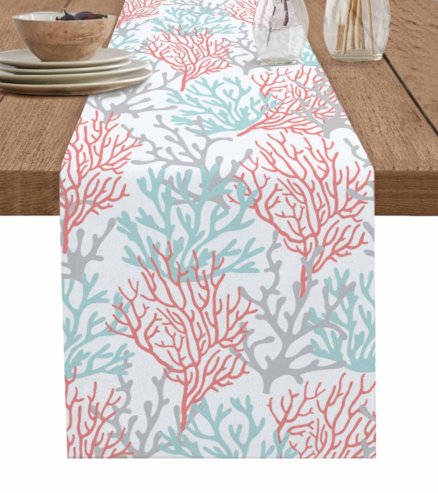 Red Blue Coral Coastal Table Runner Summer Beach Seaside Nautical ...