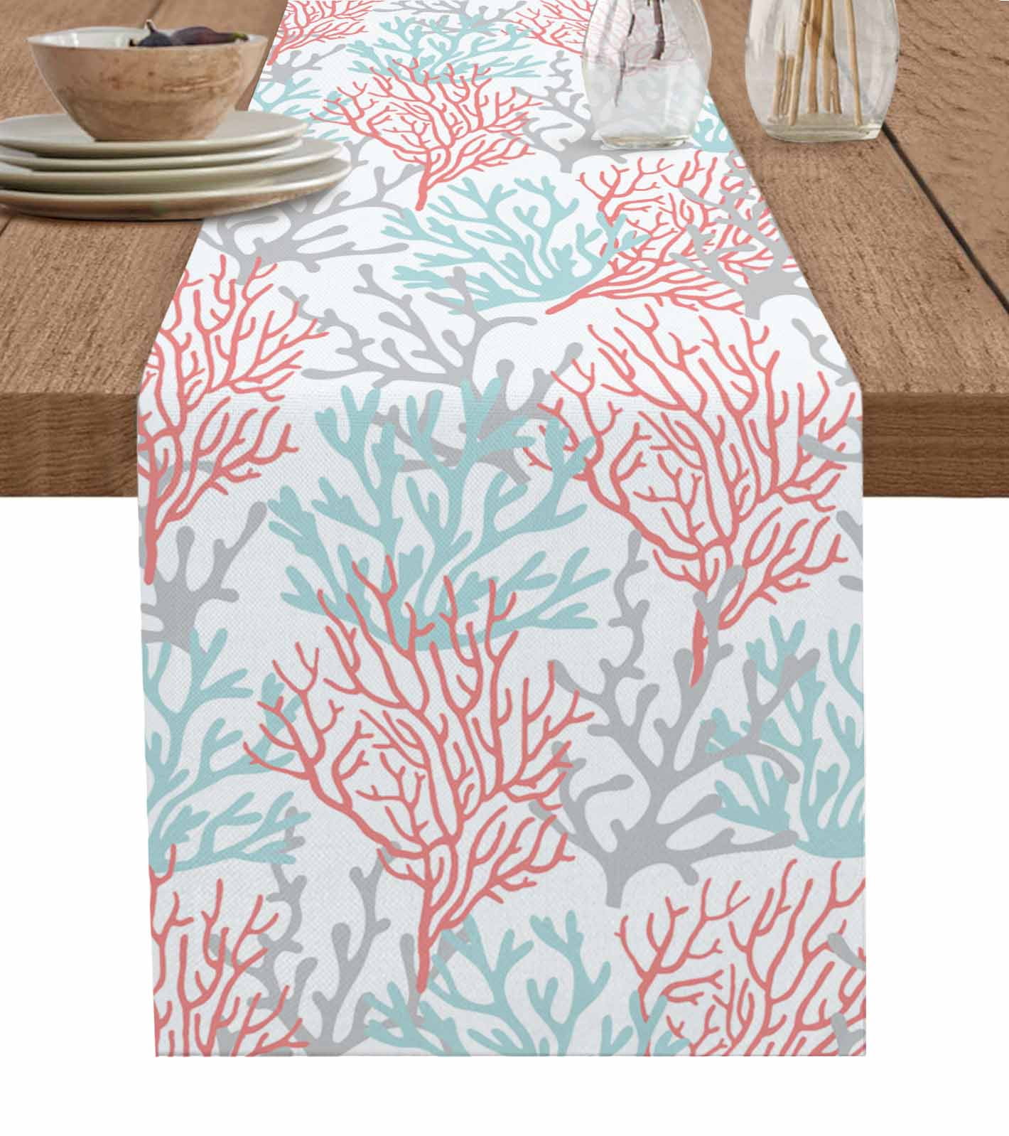 Red Blue Coral Coastal Table Runner Summer Beach Seaside Nautical Tablerunners 14 x 72 Inch ...