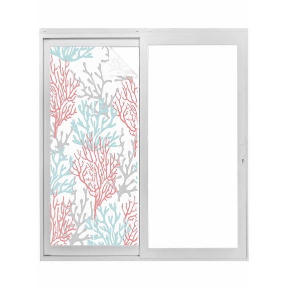Red Blue Coral Coastal Window Privacy Film, Summer Beach Seaside ...
