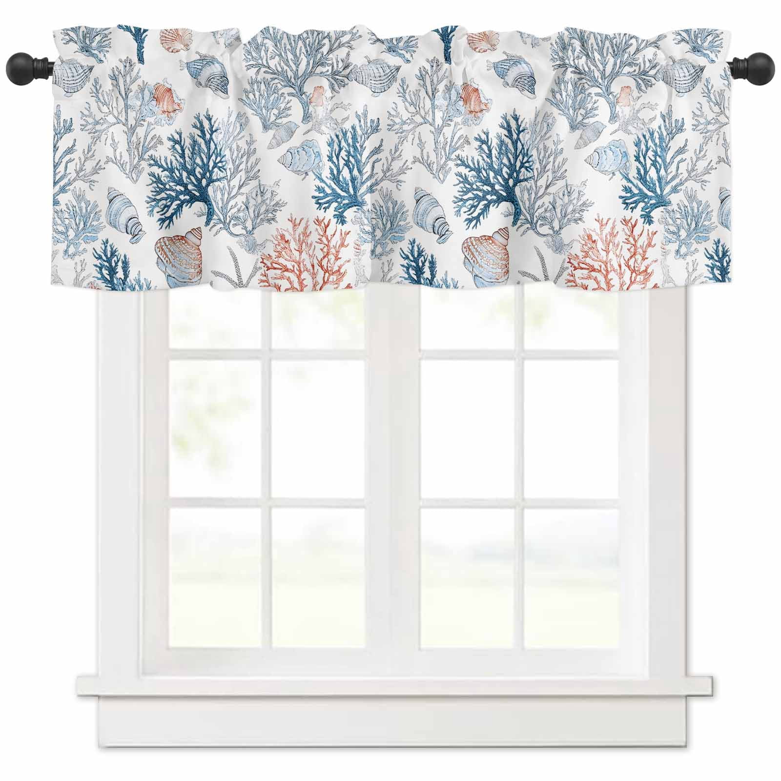 Red Blue Coral Valances for Windows Farmhouse Kitchen Curtains Valances ...