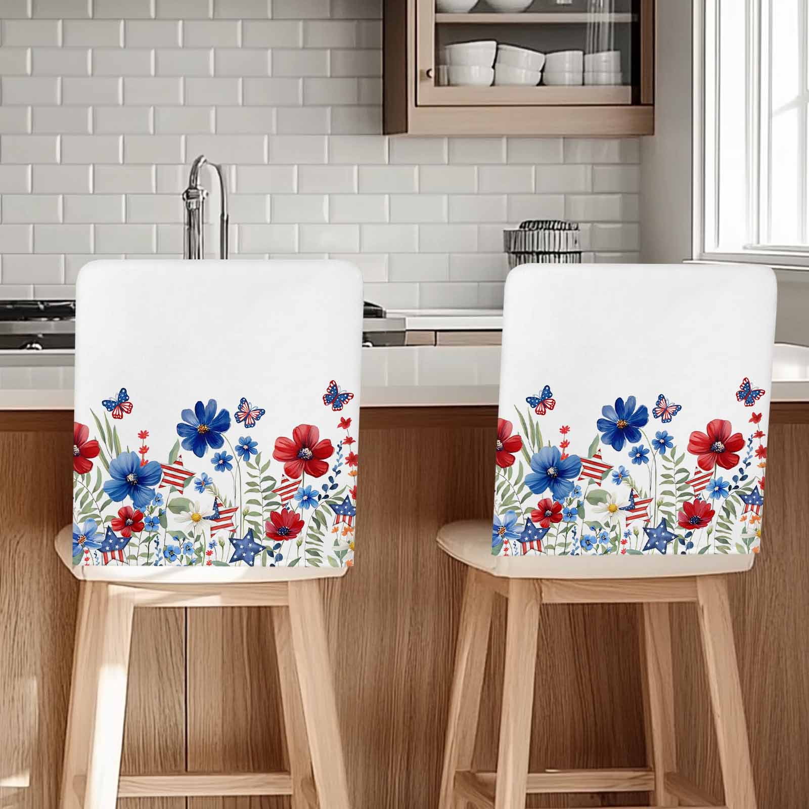 Red Blue Cosmos Flower Chair Covers Set of 1 Butterfly Pentagram Chair ...