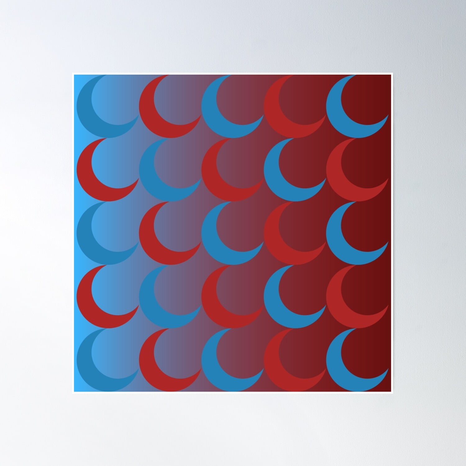 Red & Blue Crescent Moon Pattern In Gradient Sky Poster Wall Art ...