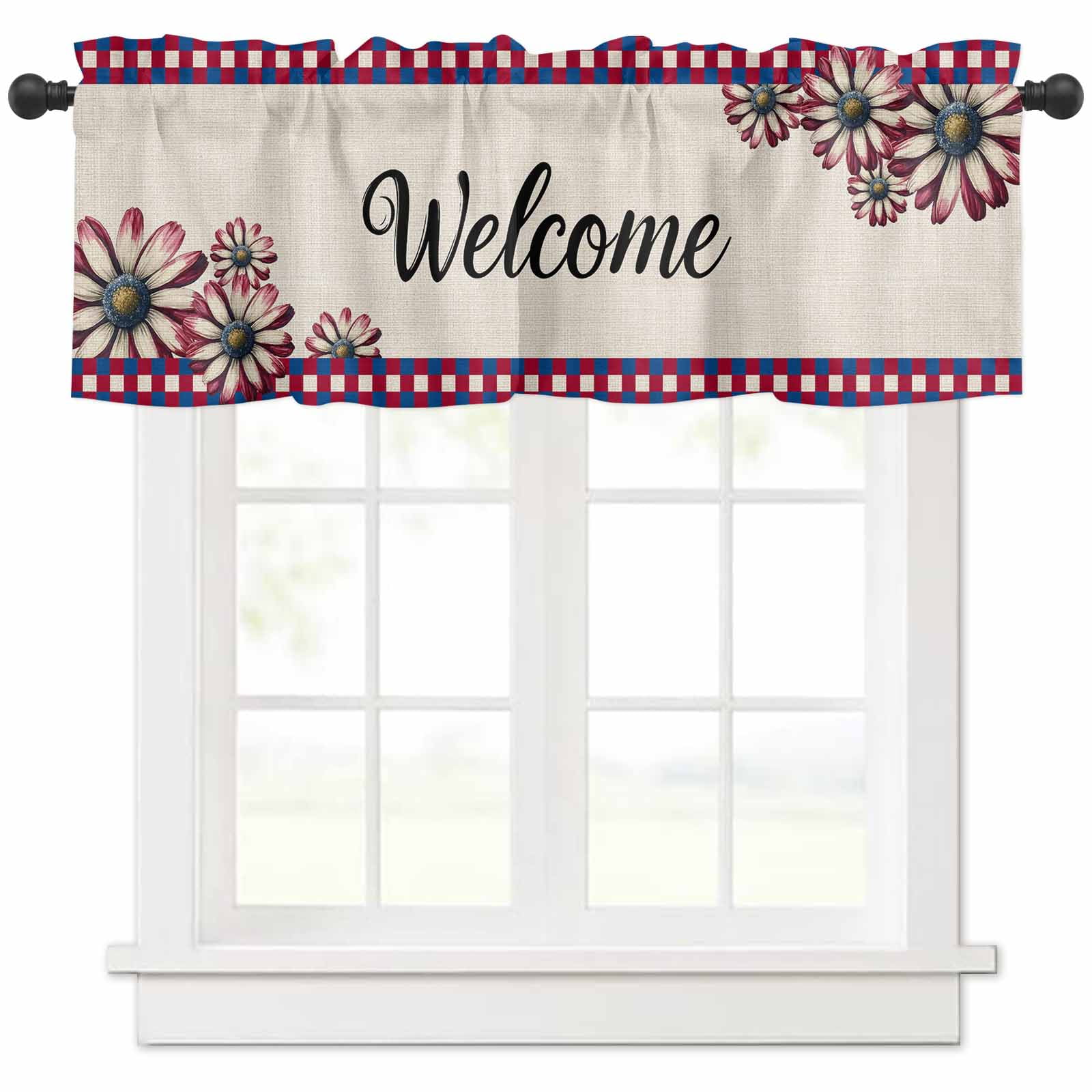 Red Blue Daisy Valances for Windows Farmhouse Kitchen Curtains Valances ...