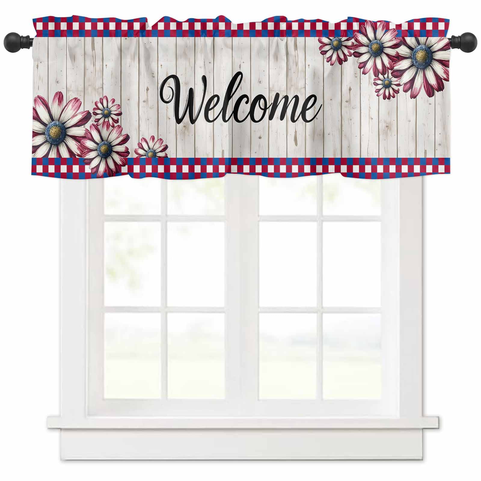 Red Blue Daisy Valances for Windows Farmhouse Kitchen Curtains Valances ...