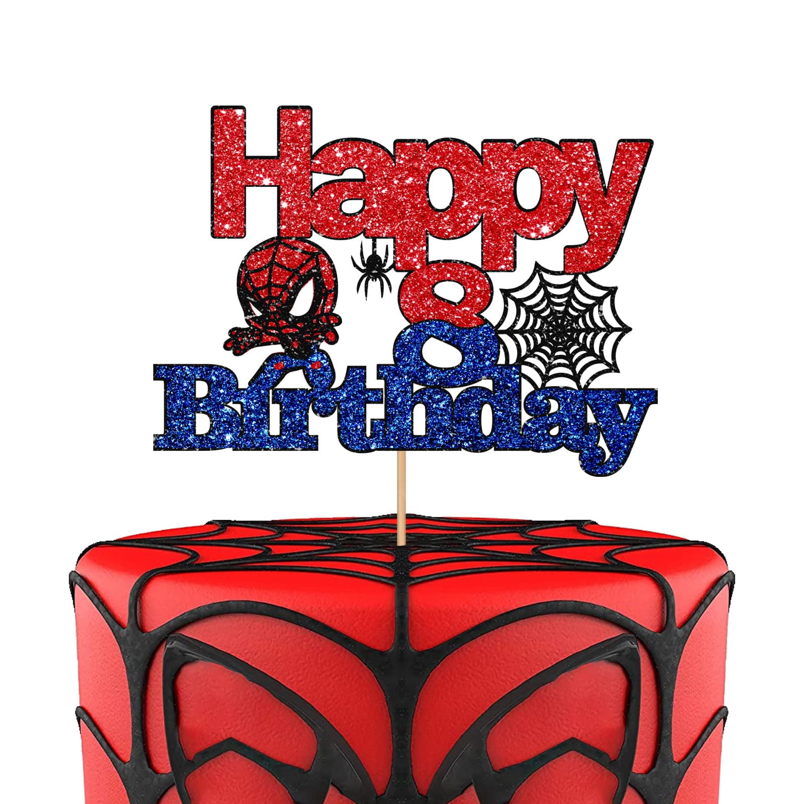 Red & Blue FEV6 Spider Happy 8th Birthday Cake Topper, Baby Shower ...