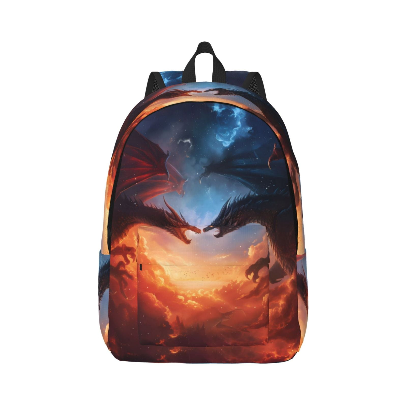 Red and Blue Fire Cloud Dragon Canvas Backpack for School, College ...