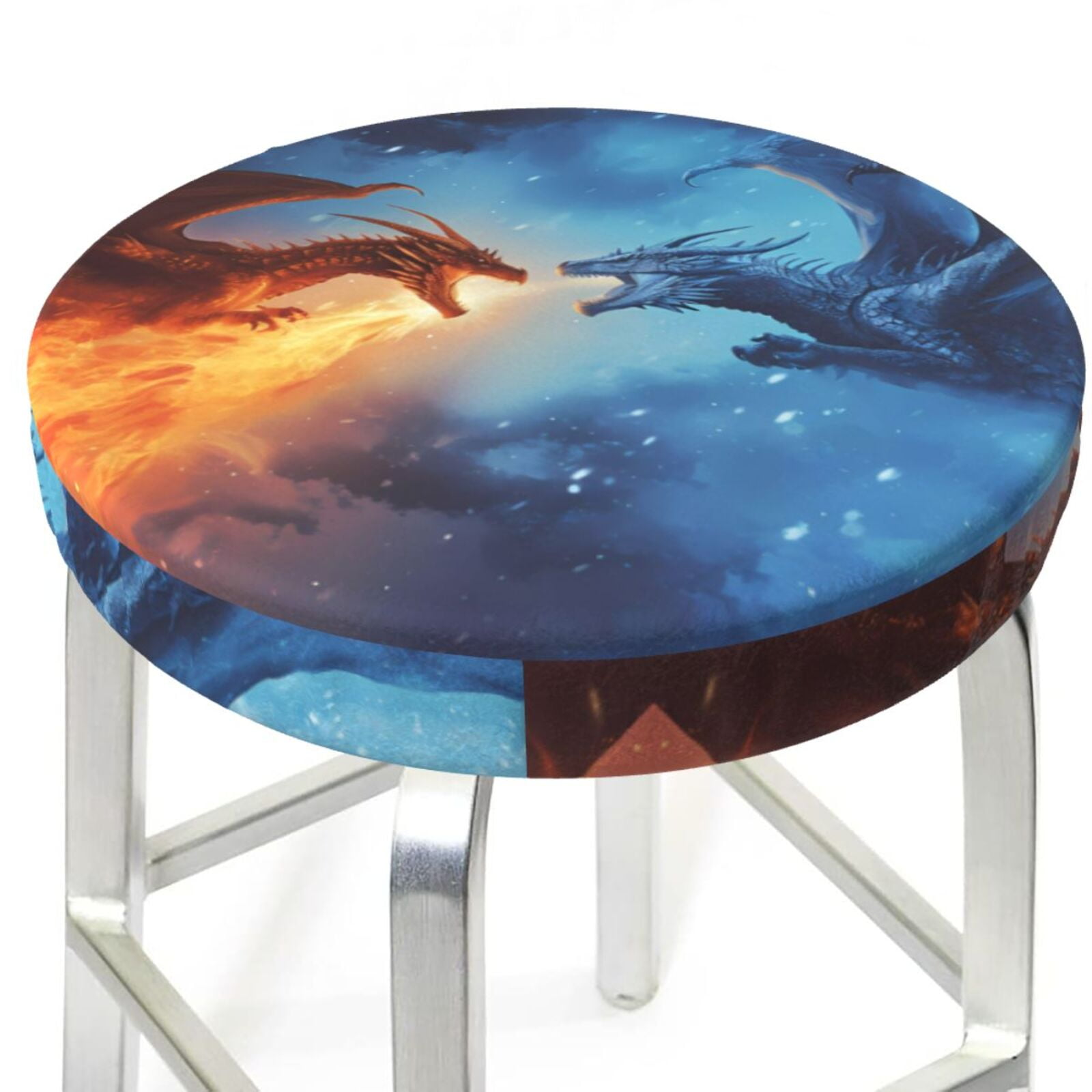 Red and Blue Fire Dragon A Bar Stool Covers Round - Washable Round Seat ...