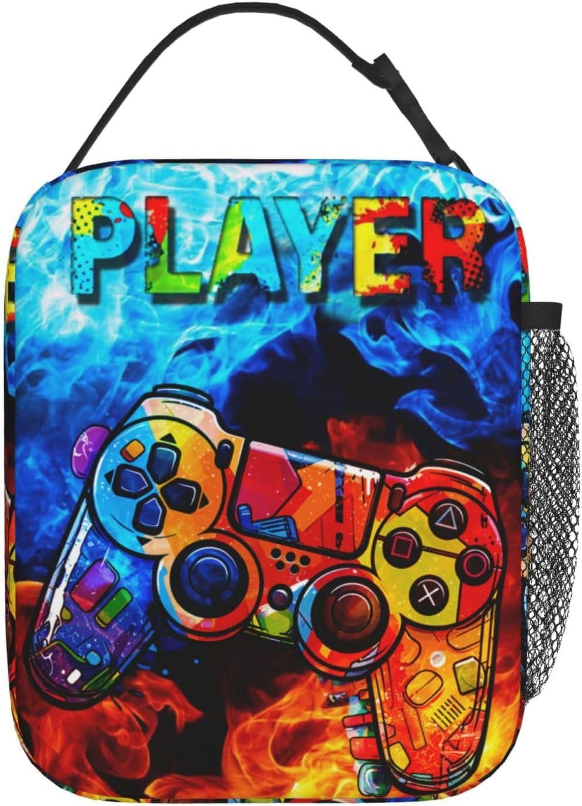 Red Blue Fire Player Video Game Controller Insulated Lunch Bag Portable ...