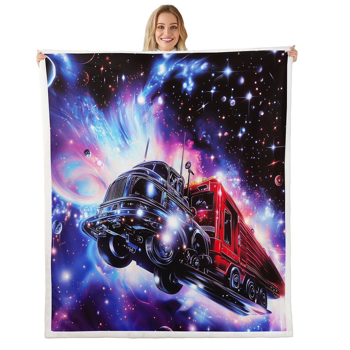Red Blue Fire Truck Twin 60"X80" Fleece Blanket Bed Sofa,Truck Starry Sky Throw Blanket Fire ...