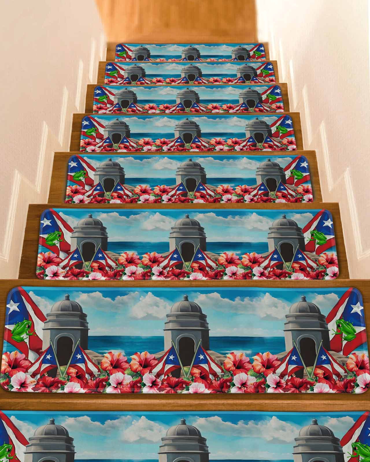Red Blue Flag Stair Treads for Wooden Steps Indoor Runner Rug Carpet ...