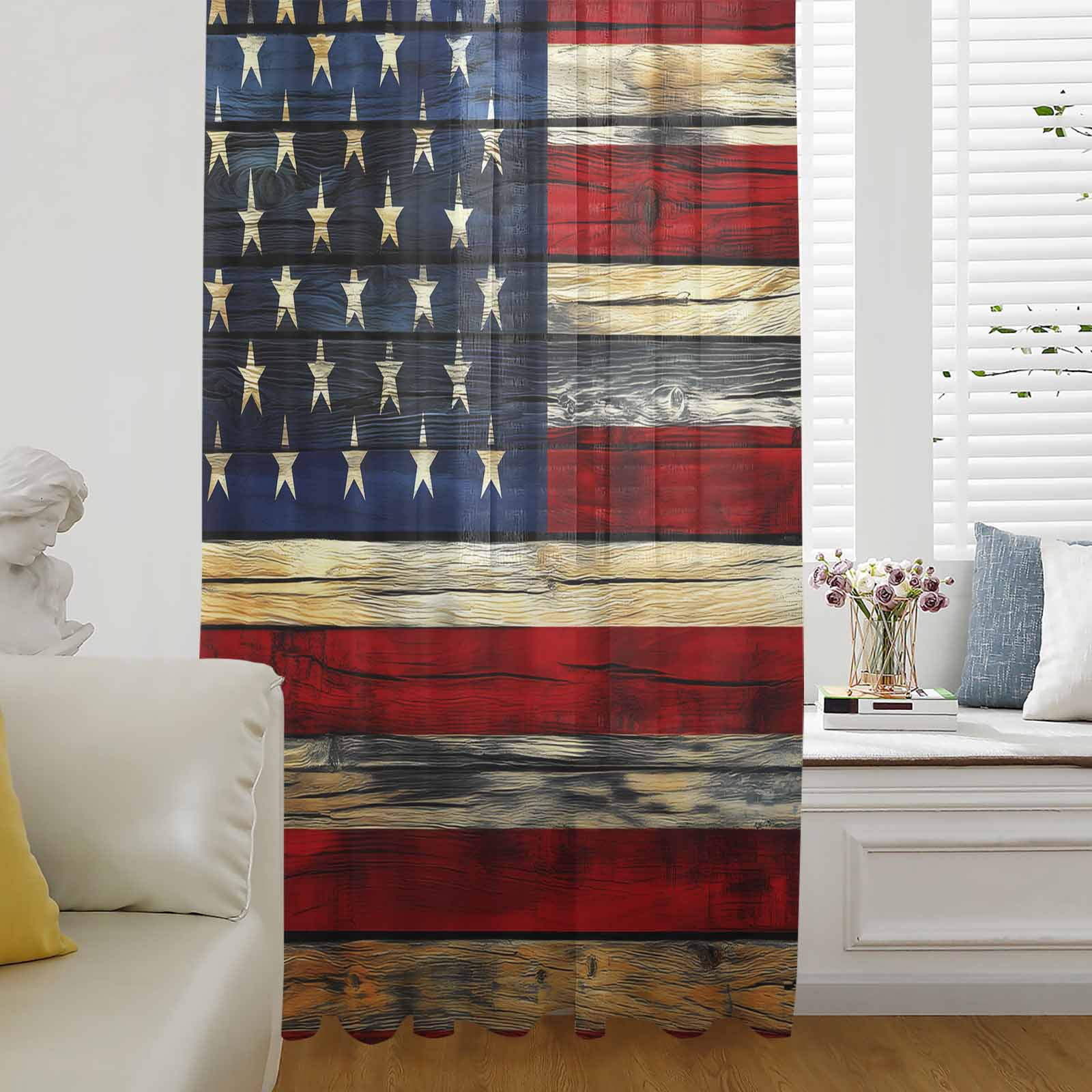 Red Blue Flag Window Curtain 63 Inches Long,Star Striped American ...