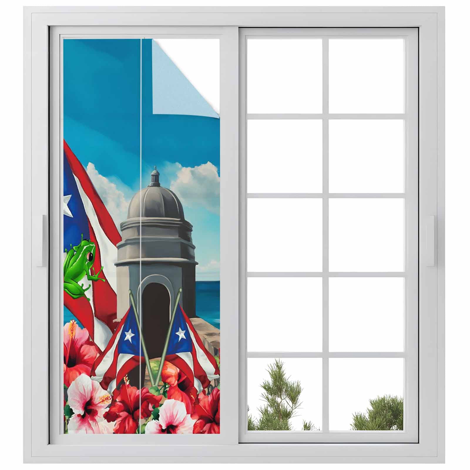 Red Blue Flag Window Privacy Film, Spring Floral Coastal Ocean ...